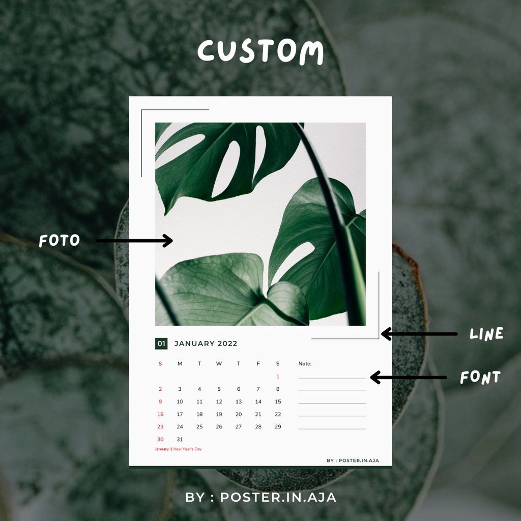 Jual Calendar Kalendar Kalender 2022 Leaf Aesthetic Minimalist Notes ...