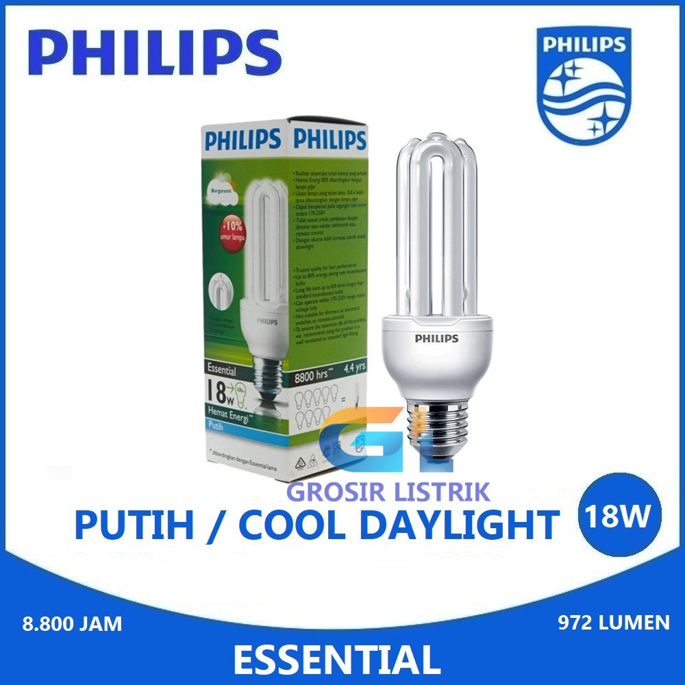 Jual Lampu Philips Essential 18W Putih Cool Daylight 6500K Jari 18 Watt W 18Watt Original Grosir ...