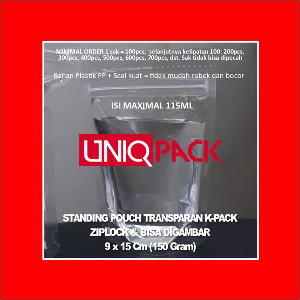Jual 1 Pak=100 Plastik Standing Pouch Transparan Lightpack Polos 9x15 ...