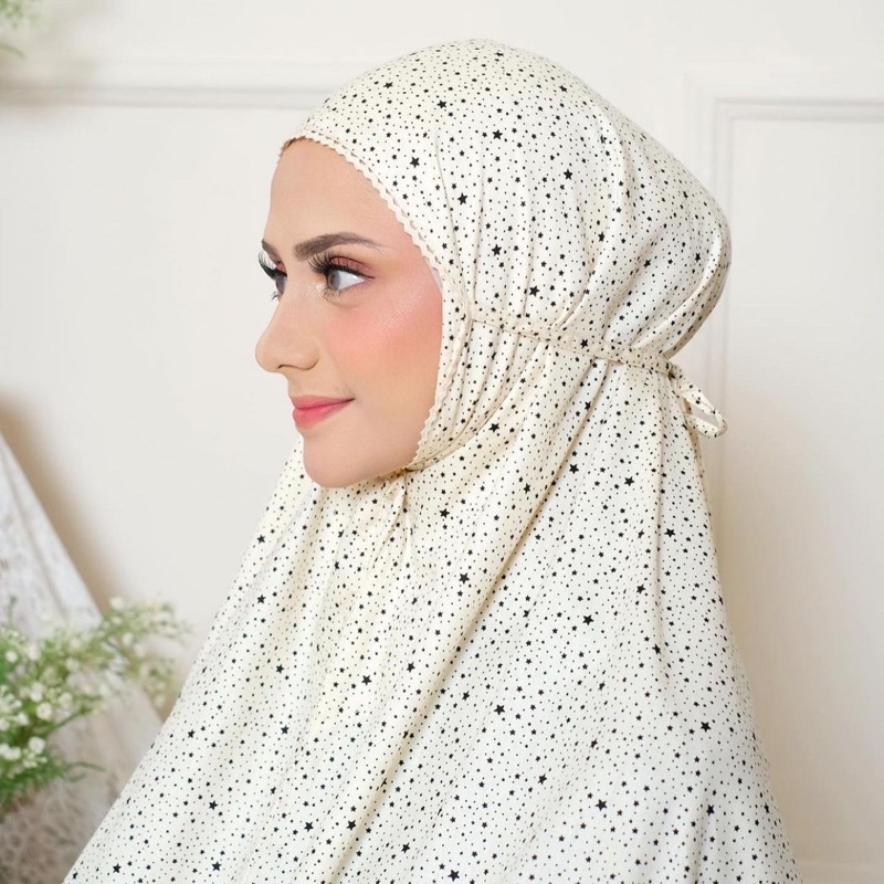 Jual Mukena Katun Jepang Ori ZLASSICA STAR WHITE BLACK | Shopee Indonesia