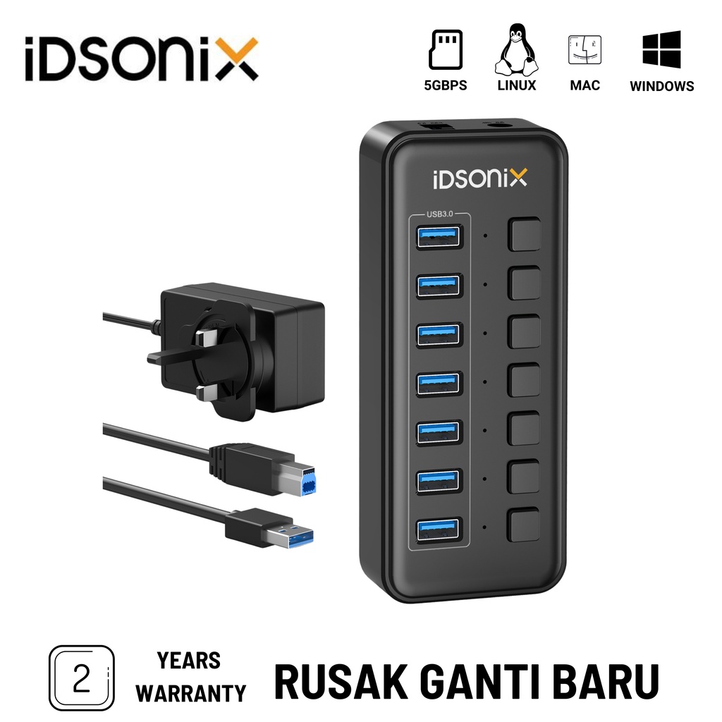 Jual IDSONIX Multi-port USB3.0 Individual Switch HUB 7 PORT ( IBU3-7A ...