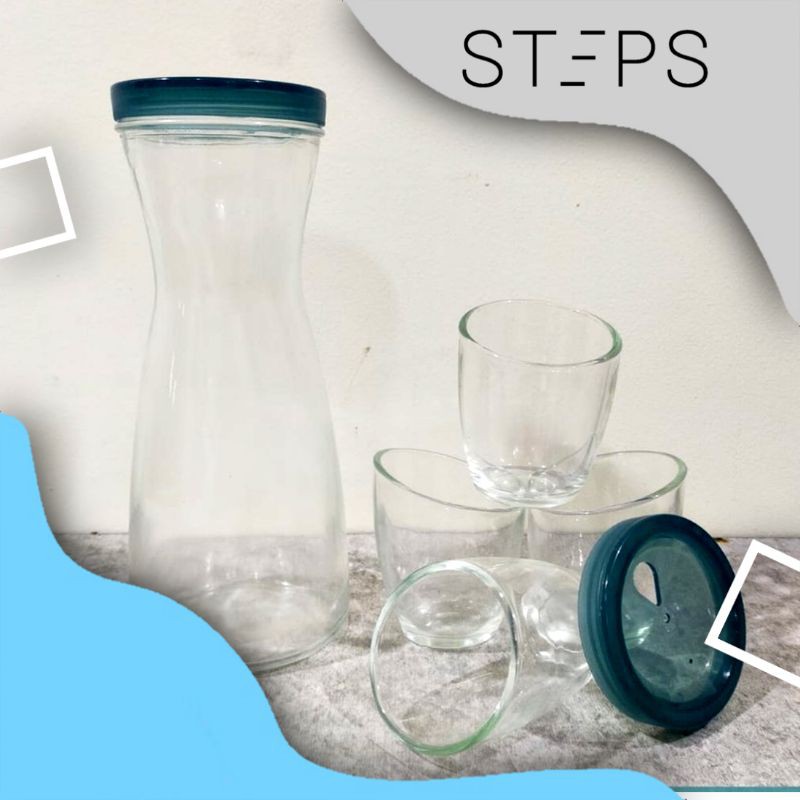 Jual WATER JAR BOTTLE + GLASS WARE SET 6PCS | Shopee Indonesia