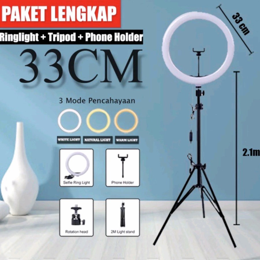 Jual PAKET LENGKAP RING LIGHT LED 26CM 33CM LAMPU 26CM MAKE UP LAMPU ...