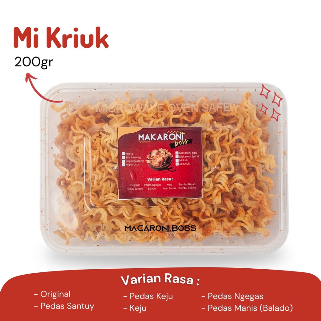 Jual Mi Kriuk Pedas by Macaroni Boss 200gr Box Thinwall Cemilan Snack ...