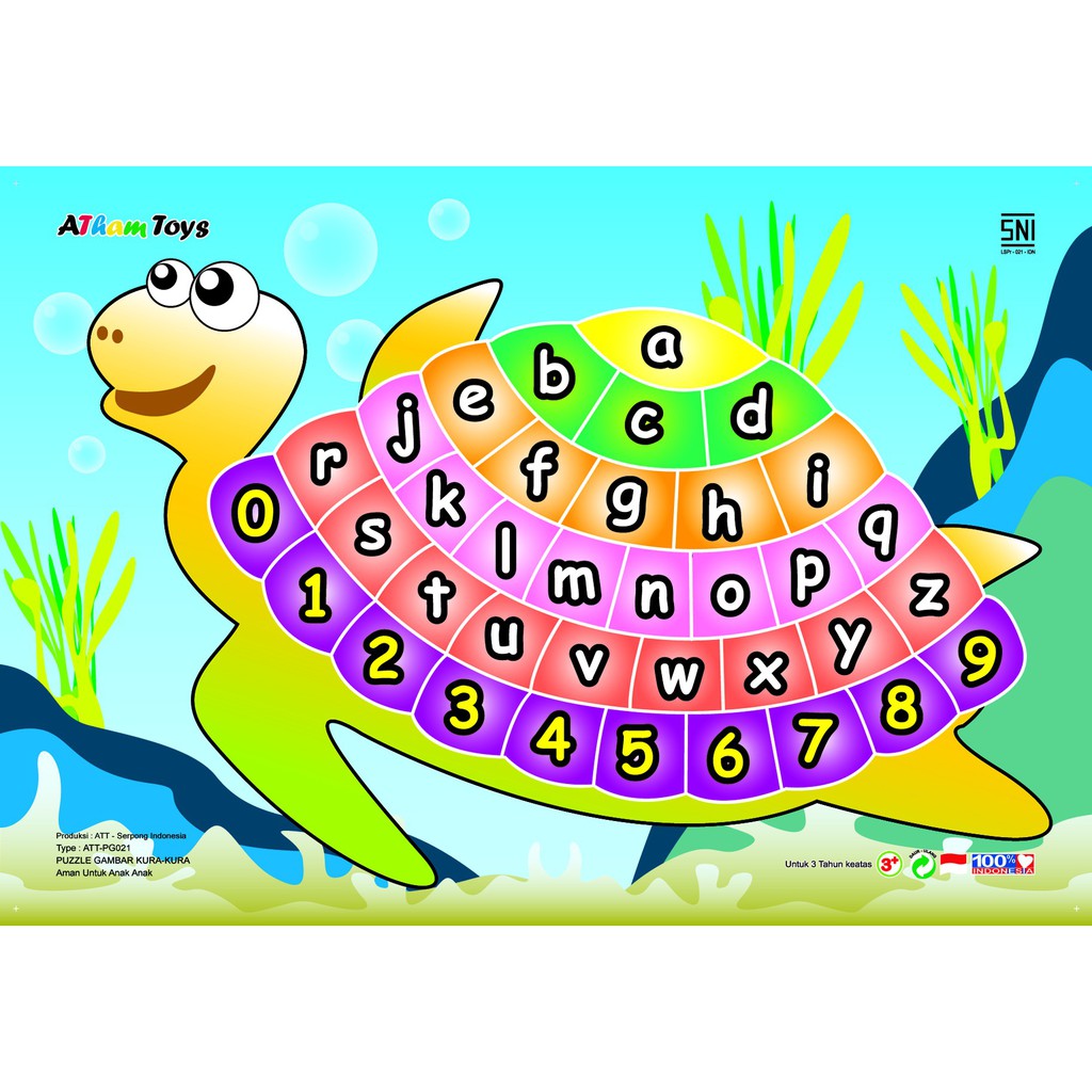 Jual Puzzle Alphabet angka kura-kura, mainan edukatif edukasi anak kayu ...