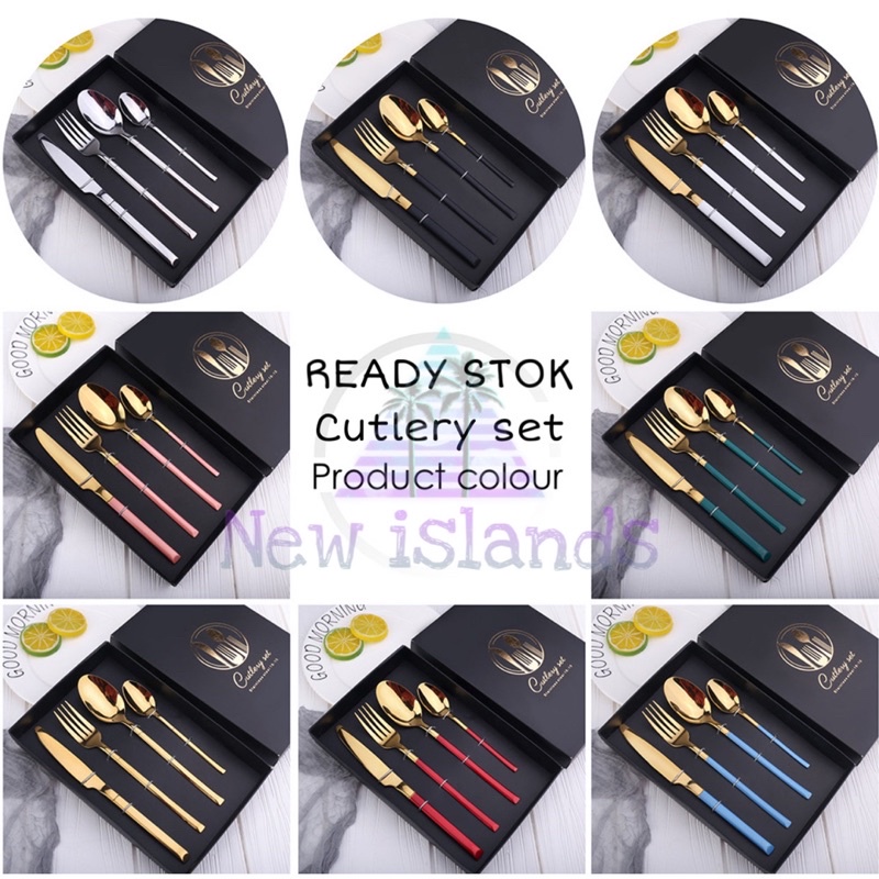 Jual sendok makan set sendok garpu pisau set cutlery set stainless alat makan set | Shopee Indonesia