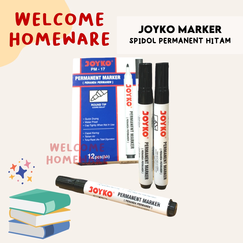 Jual Joyko Spidol Marker Hitam Permanent Tidak Bisa Dihapus Penanda Pcs ...