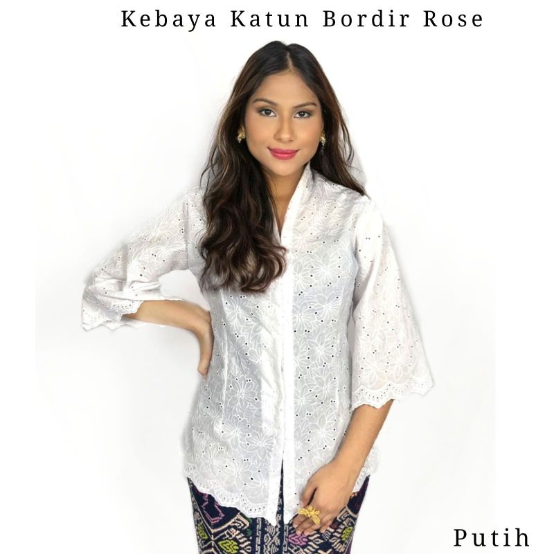 Jual Kebaya Katun Bordir Rose Putih (kebaya saja) | Shopee Indonesia
