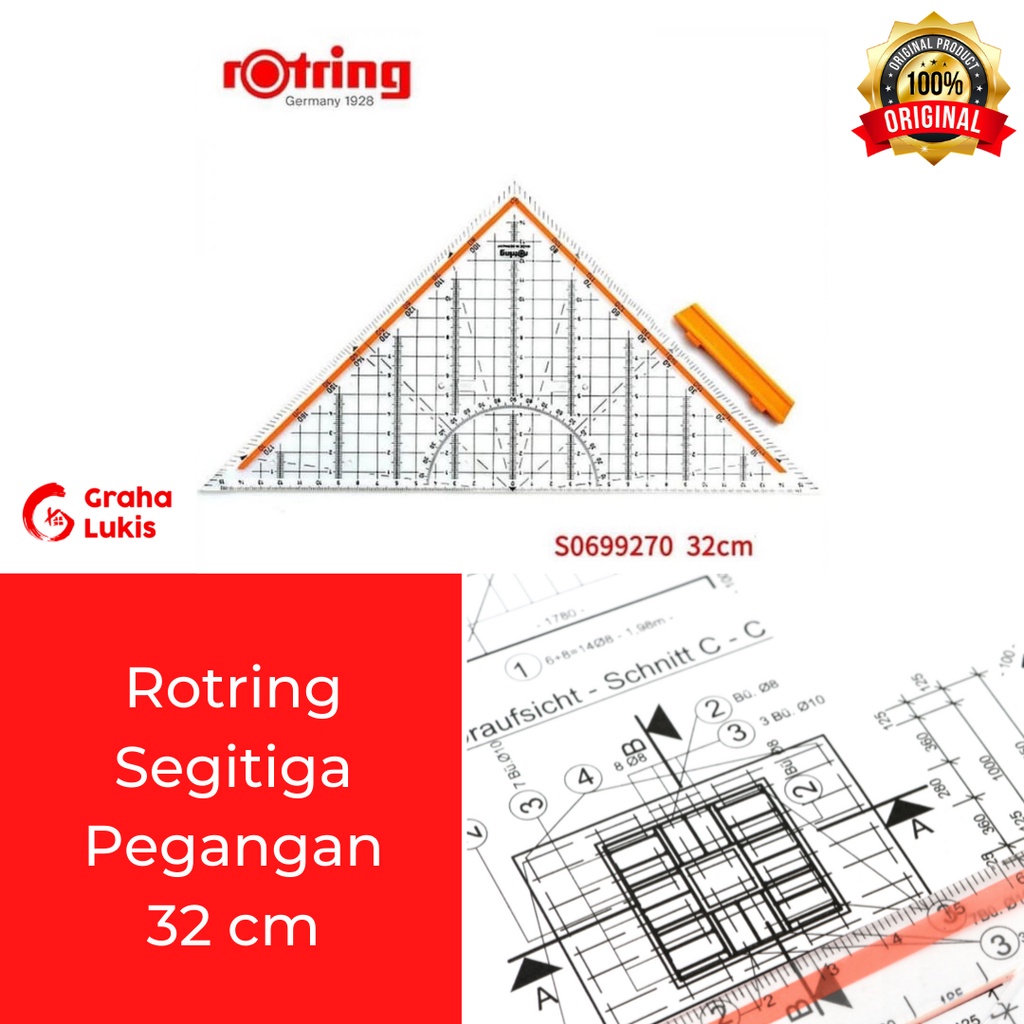 Jual Penggaris Segitiga Pegangan Rotring 32cm Original | Shopee Indonesia