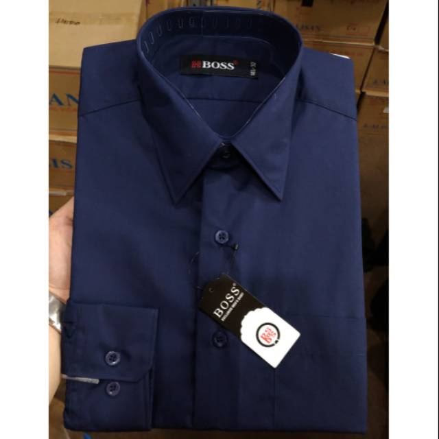 Jual Kemeja Pria Boss Panjang Reguler Navy Blue Black Dongker Hitam ...