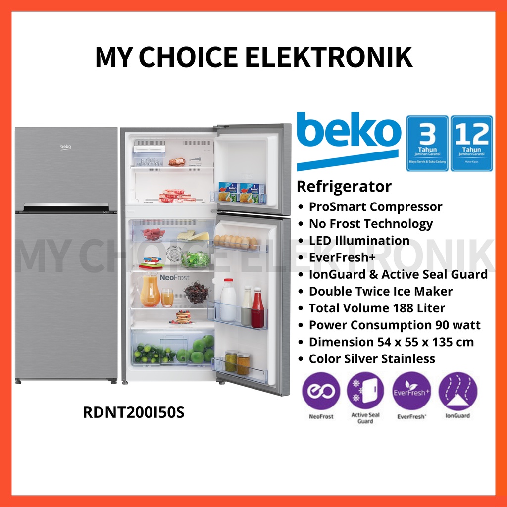 Jual BEKO Kulkas 2 Pintu RDNT200I50S (200 L) No Frost - Low Watt - Gray ...
