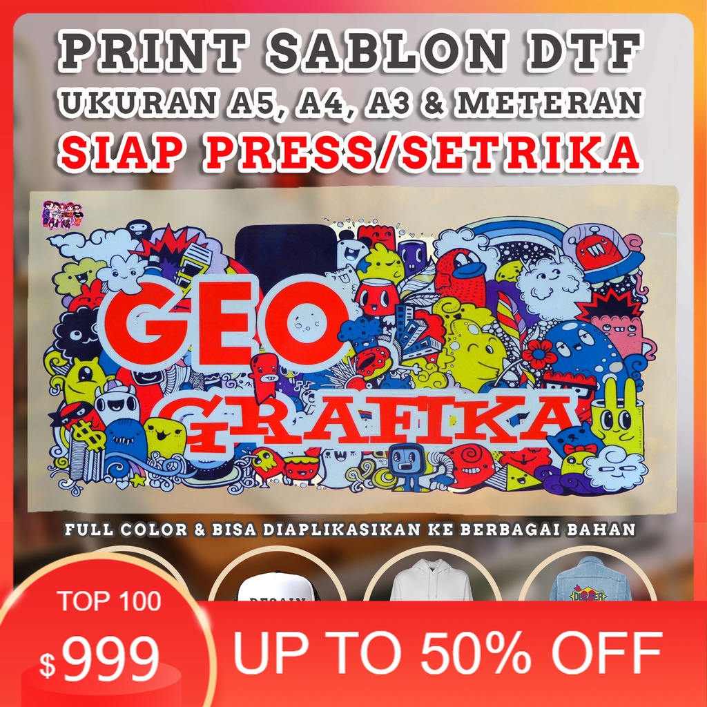 Jual CETAK SABLON DTF SIAP PRESS / SABLON SETRIKA SENDIRI Ukuran A5,A4 ...