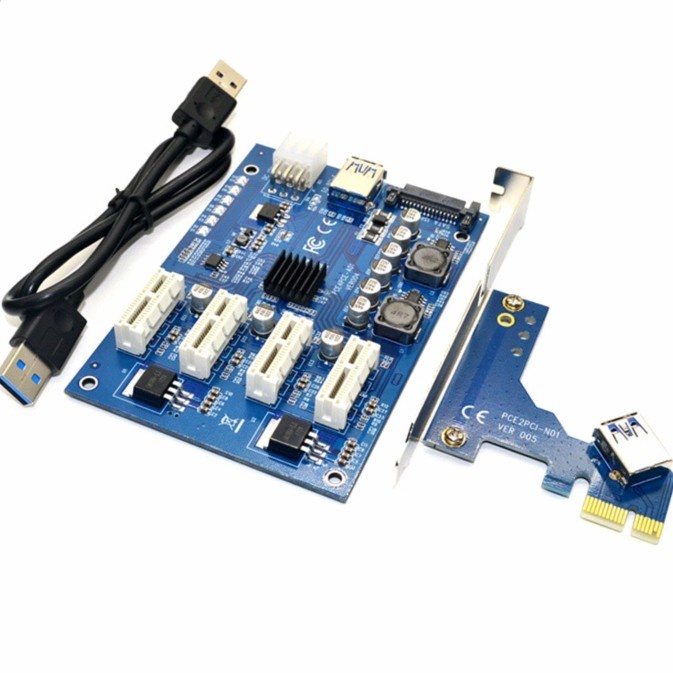 Jual Riser splitter hub 1 to 4 pcie x1 slot cabang mining card usb 3.0 ...