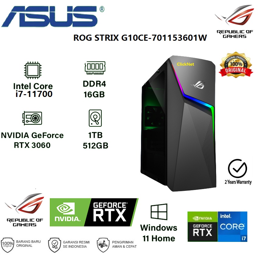 Jual PC ASUS ROG DESKTOP G10CE-701153601W I7-11700 16GB 1TB+512GB SSD ...