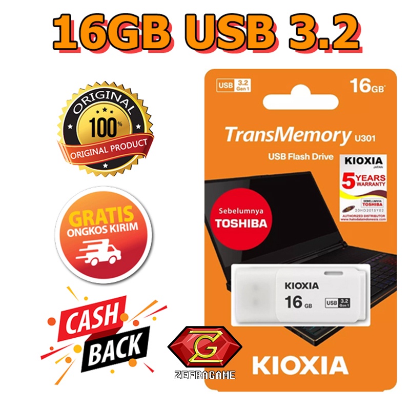 Jual Flashdisk KIOXIA 16GB USB 3.2/Flash Disk KIOXIA U301 16GB USB 3.2 Flash Drive Memory ...