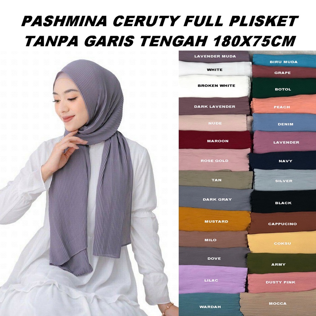 Jual Kerudung Jilbab Hijab Pashmina Ceruty Full Plisket Lidi Tanpa ...