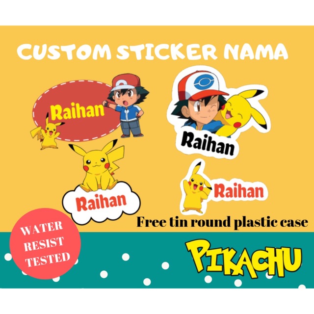 Jual CUSTOM STIKER NAMA ANTI AIR Variasi Pikachu - Stiker Vinyl - Label ...