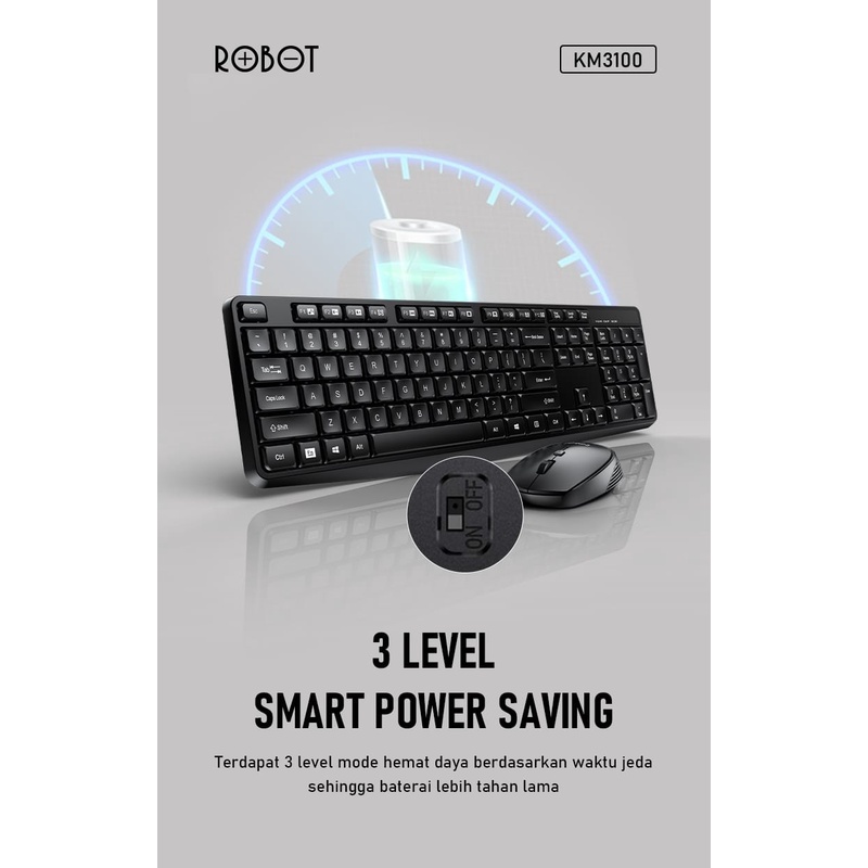 Jual Keyboard Mouse ROBOT KM3100 Wireless - Black | Shopee Indonesia