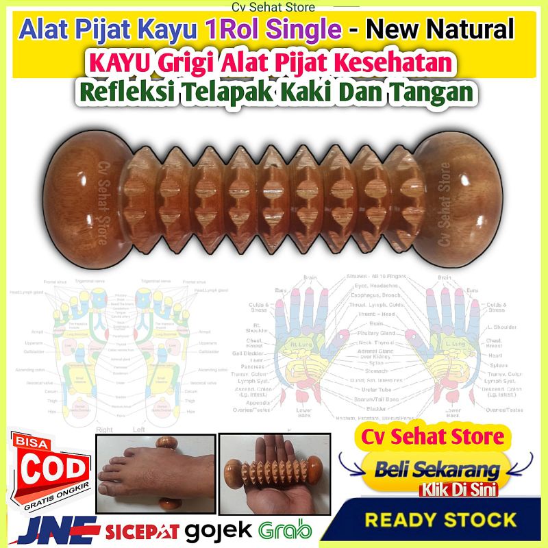 Jual Alat Pijat KAYU 1 Rol Singel Terapi Gengam Tangan Refleksi Grigi Telapak Kaki Pijet Titik ...