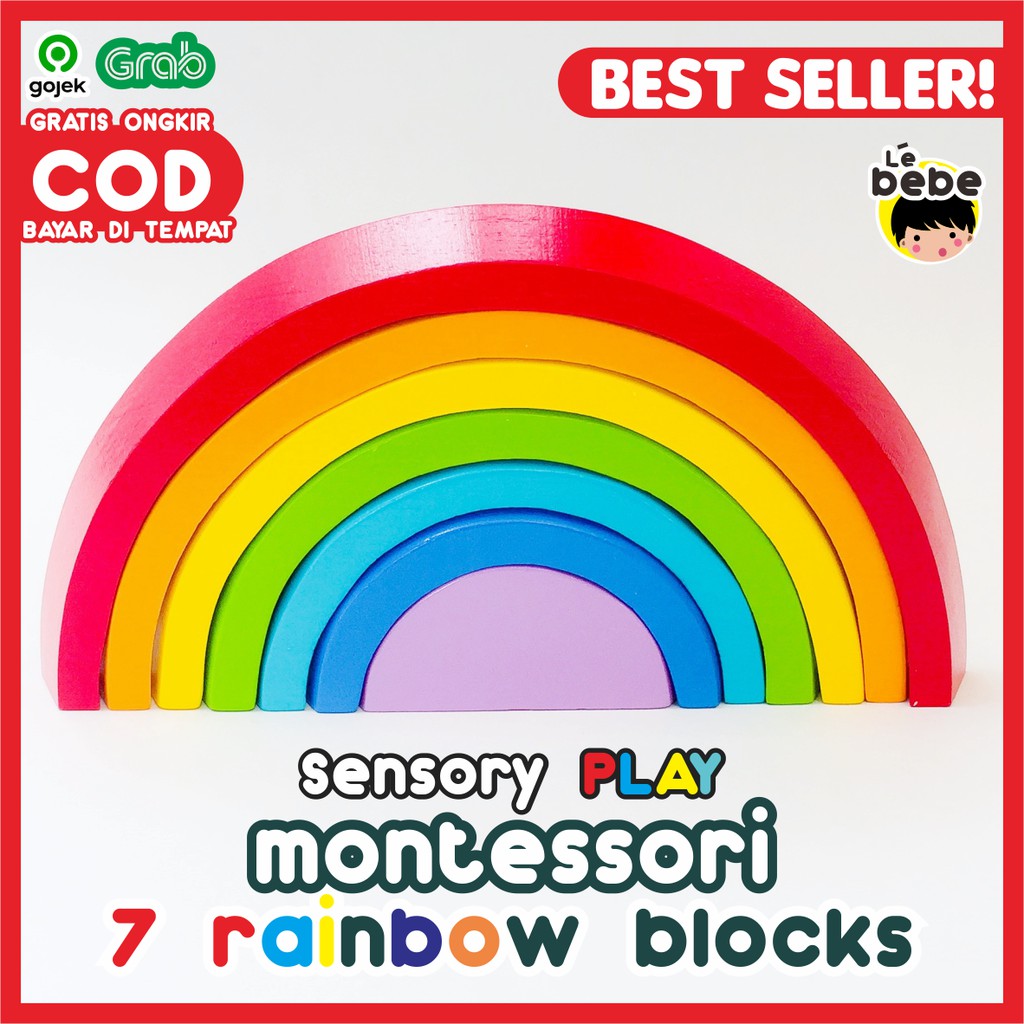Jual Mainan Montessori Rainbow Block / Wooden Toys Grimms Sensory Play ...