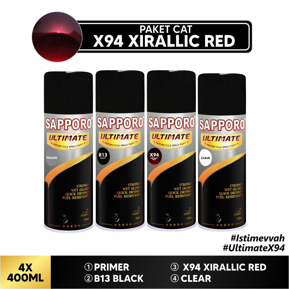 Jual Paket Cat X94 Xirallic Red Sapporo Ultimate / Sapporo Spray ...