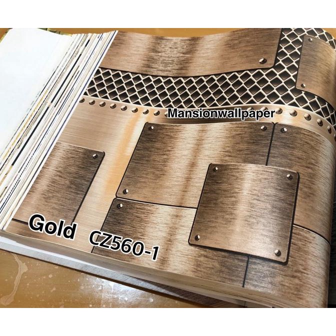 Jual Wallpaper Dinding Murah Modern Futuristik Kotak Besi Gold - Abu ...