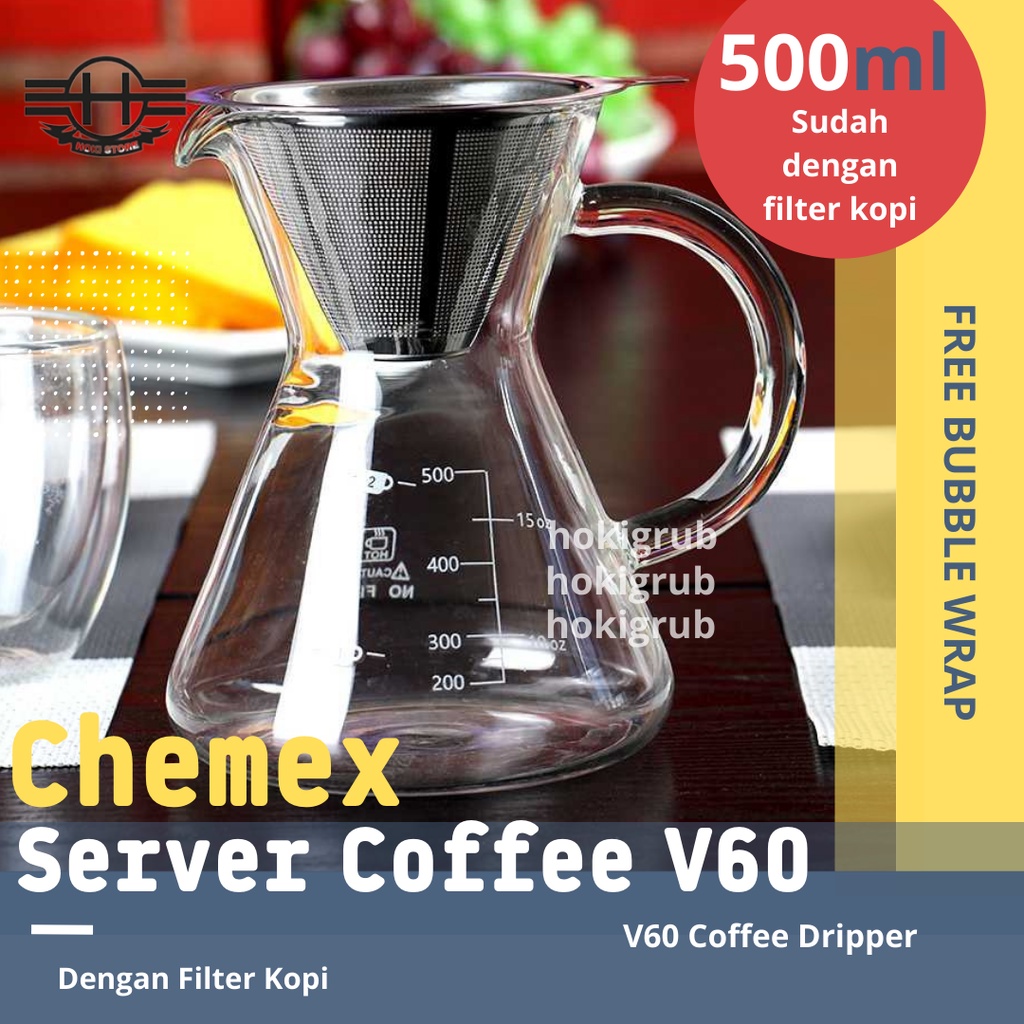 Jual Chemex Coffee Teko Kopi Dengan Saringan Stainless Coffee Maker Server Kopi Teko Kaca 500ml ...