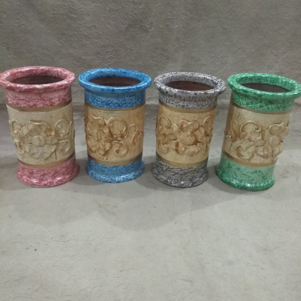 Jual VAS TANAH LIAT BENTUK TABUNG DENGAN UKIRAN BUNGA | Shopee Indonesia