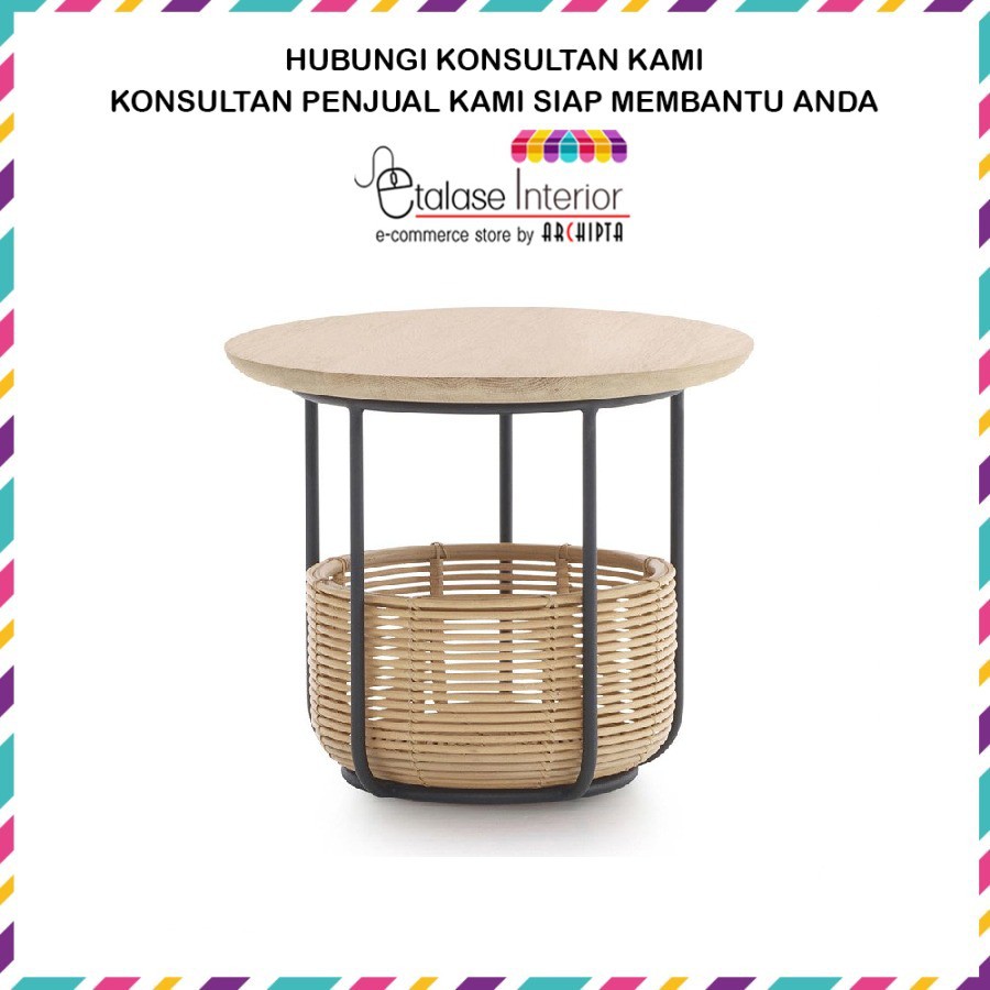 Jual Meja Bulat Kayu Solid Kaki Besi Side Table/ Nakas Serbaguna ...