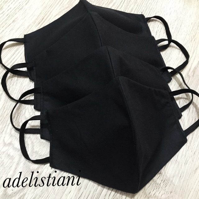 Jual masker kain hitam 4 lapis ( earloop dan headloop ) | Shopee Indonesia