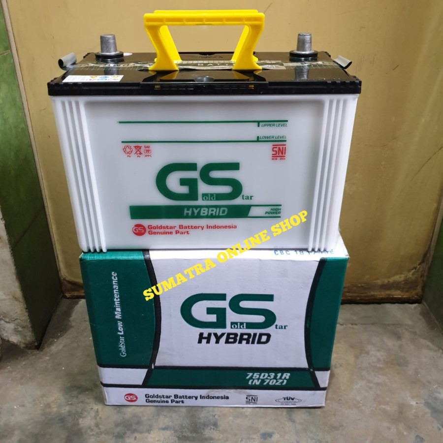 Jual Aki Mobil / Battery GS GOLD STAR HYBRID 75D31R N70Z 12V 75AH | Shopee Indonesia