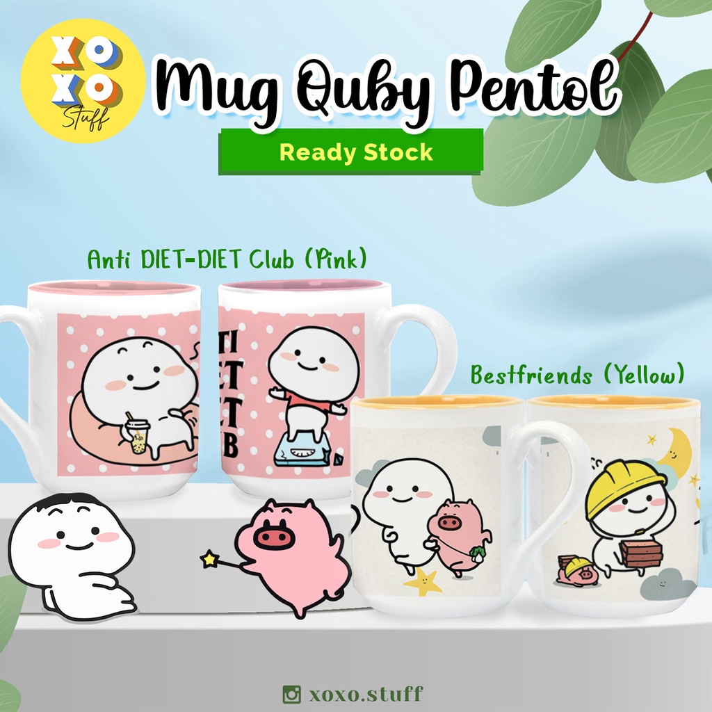 Jual READY! MUG Warna Pentol Quby Cute(Motivation, anti diet,BFF, Think ...