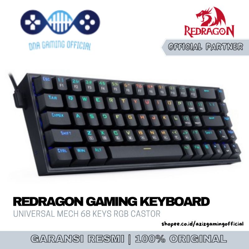 Jual [100% ORI] Redragon Universal Mech Gaming Keyboard 68 Keys RGB CASTOR - K631-RGB | Shopee ...