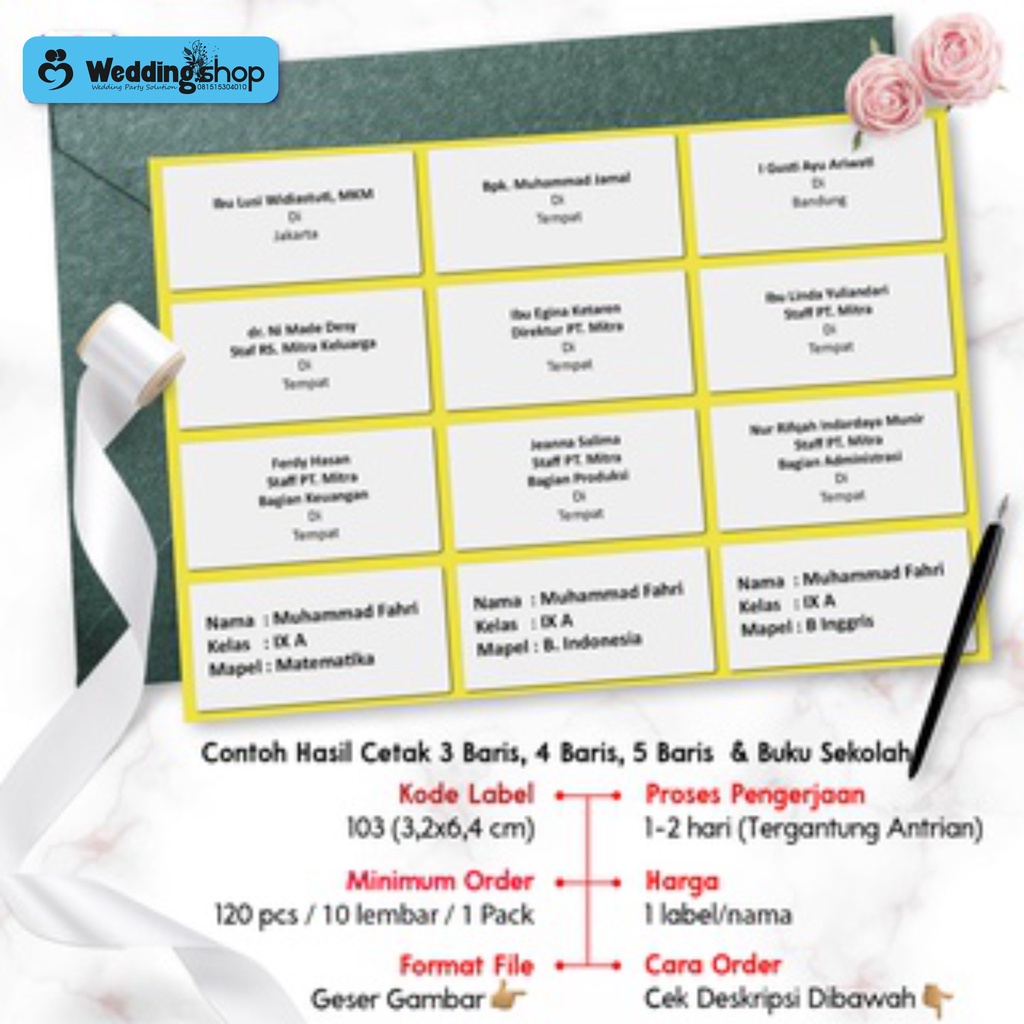 Jual Cetak Stiker Label 103 Polos / Print Label Nama Undangan & Buku ...