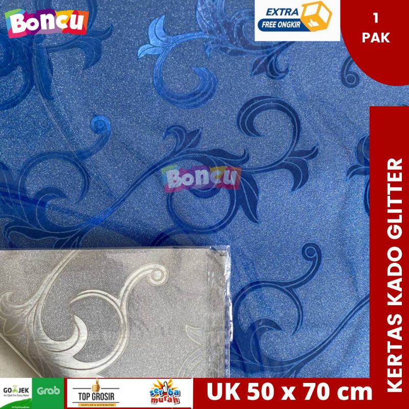 Jual Kertas Kado Glitter Motif Warna Biru Muda | Ukuran 50x70cm | 1 Pak ...