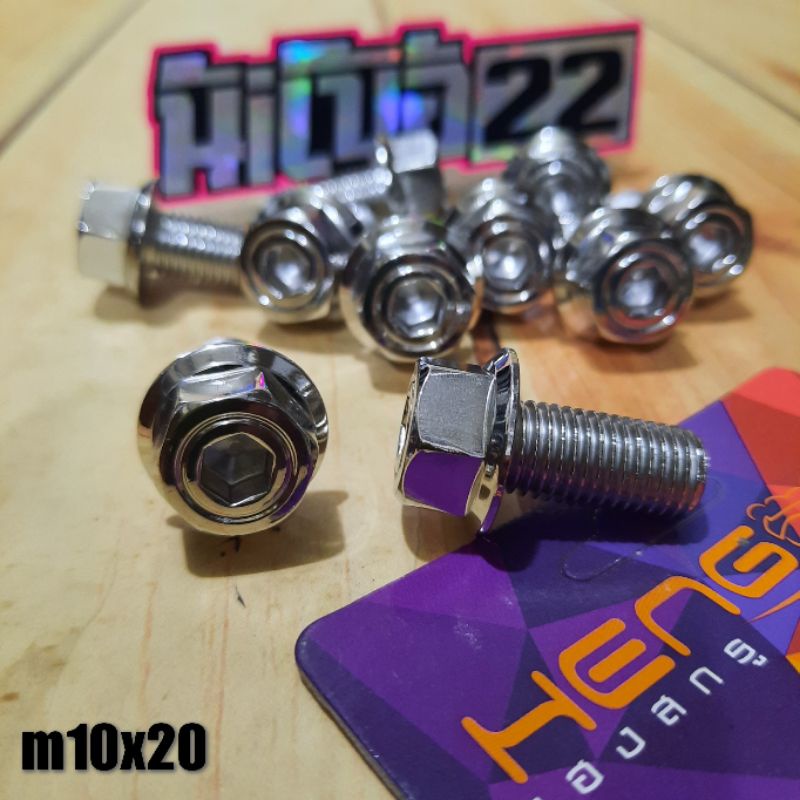 Jual baut 14 probolt 10x20 2 kunci HEXAGON stainless chrome original heng thailand | Shopee ...