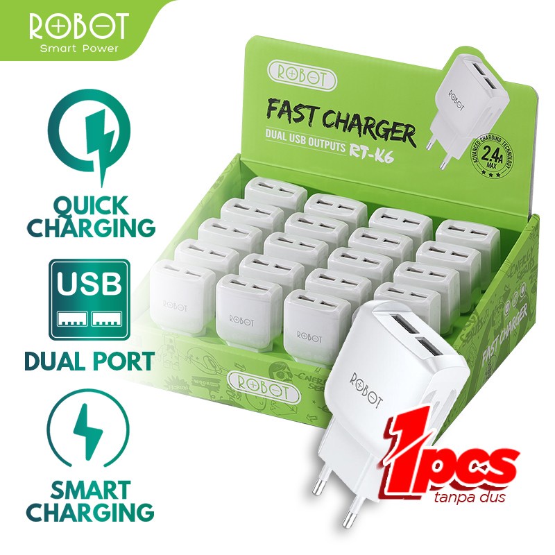 Jual Robot Charger RT-K6 2.4A Dual Output Original - Garansi 1 Tahun ...