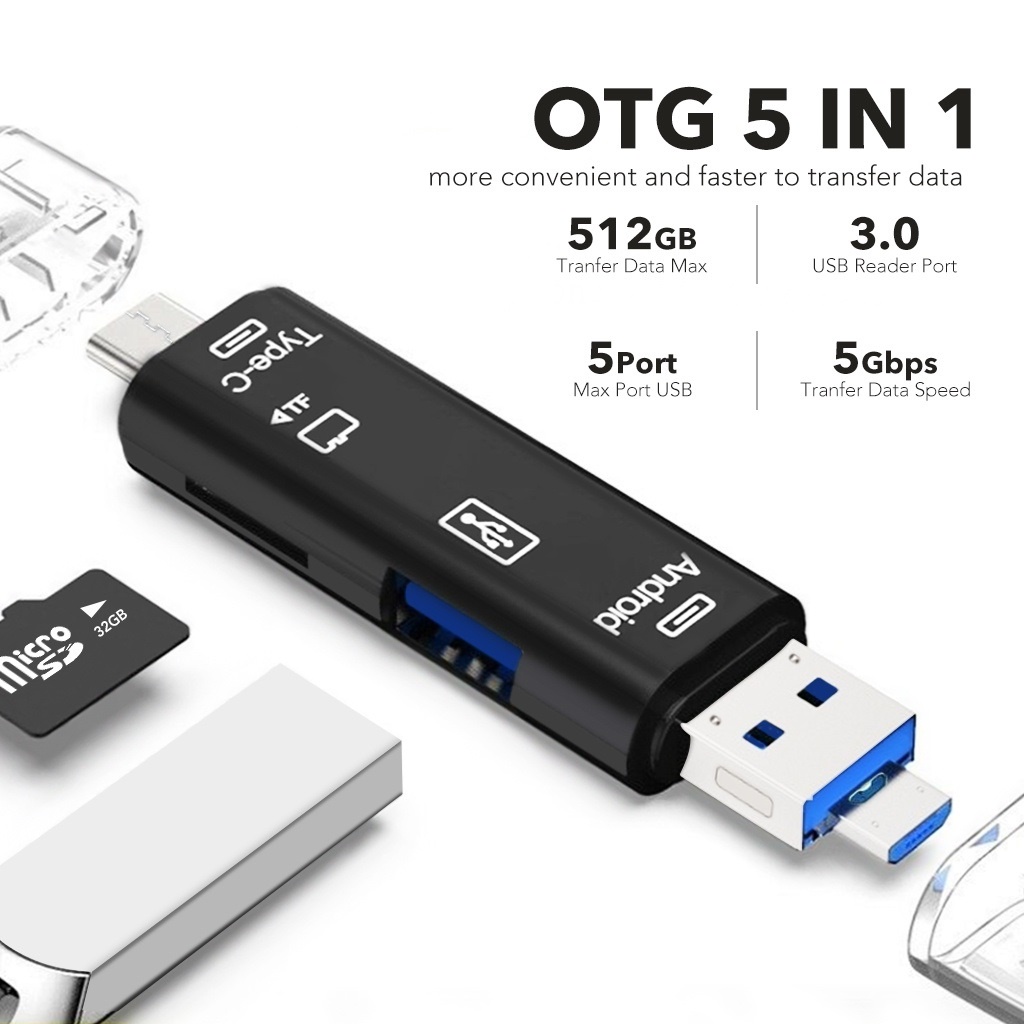 Jual Card Reader OTG TF/SD 5 in 1 Bisa Untuk Laptop, Komputer, Tablet ...