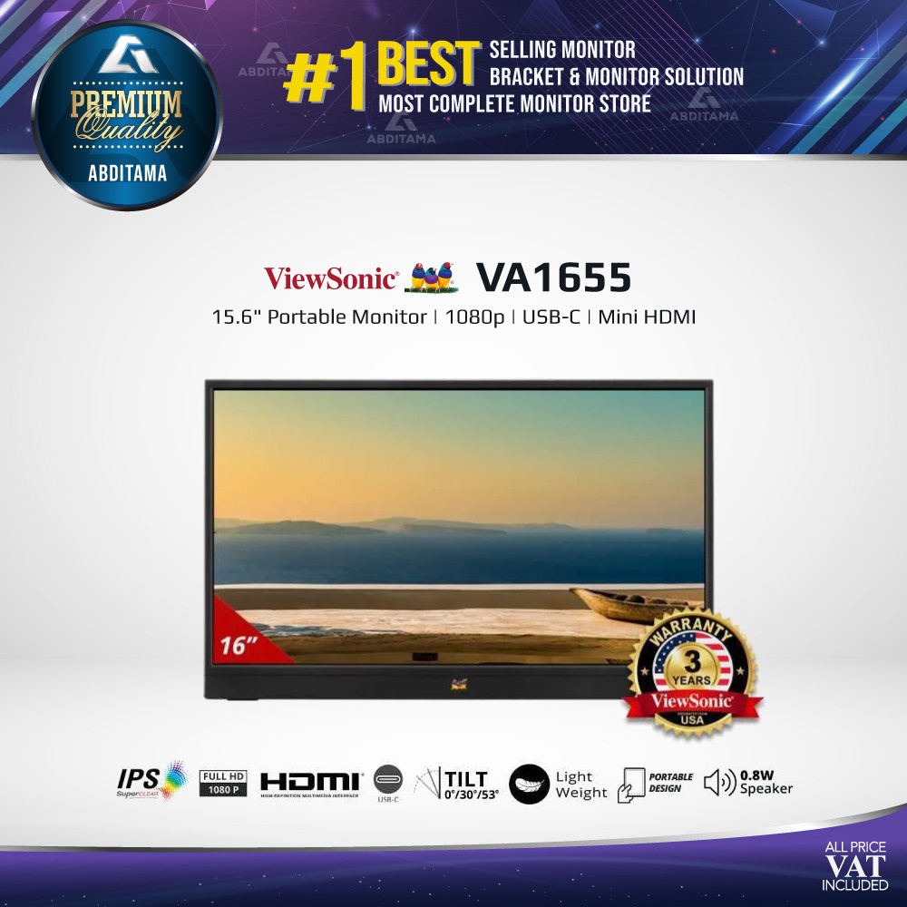 Jual Monitor LED Portable Viewsonic VA1655 15.6" 1080p Mini HDMI USB-C ...