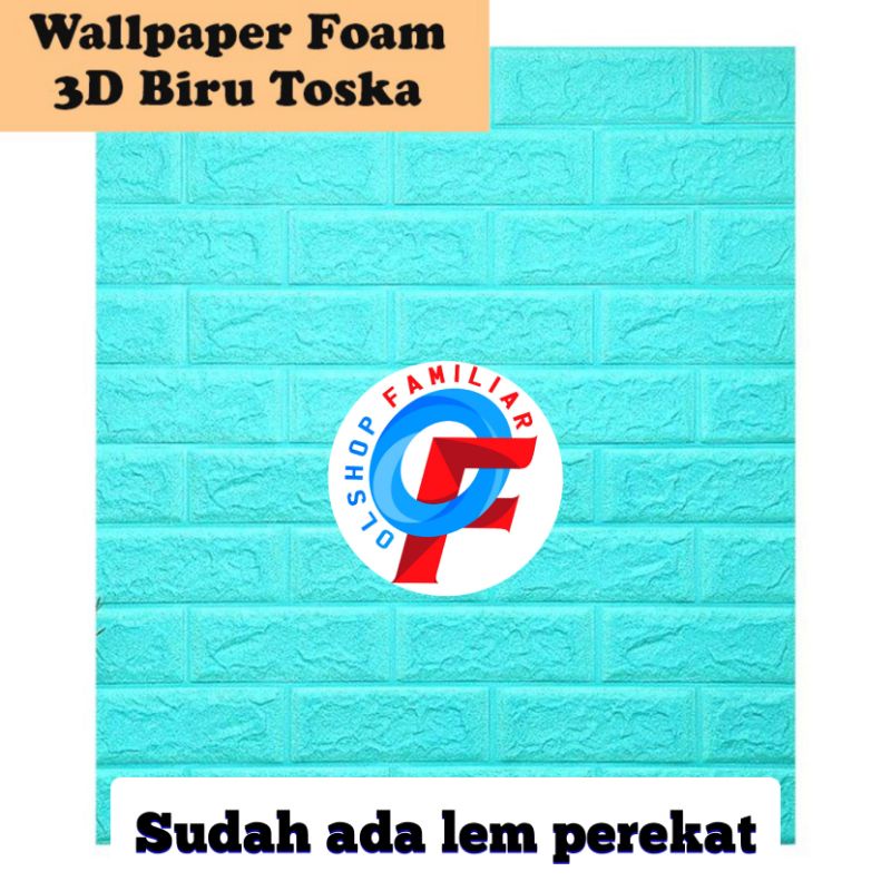 Jual OF Wallpaper Bata Biru Toska Wall Paper Foam 3D Stiker Premium ...