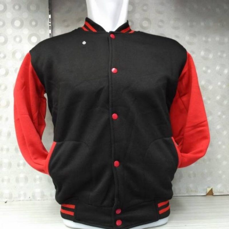 Jual Varsity Jaket Baseball Hitam lengan merah | Shopee Indonesia