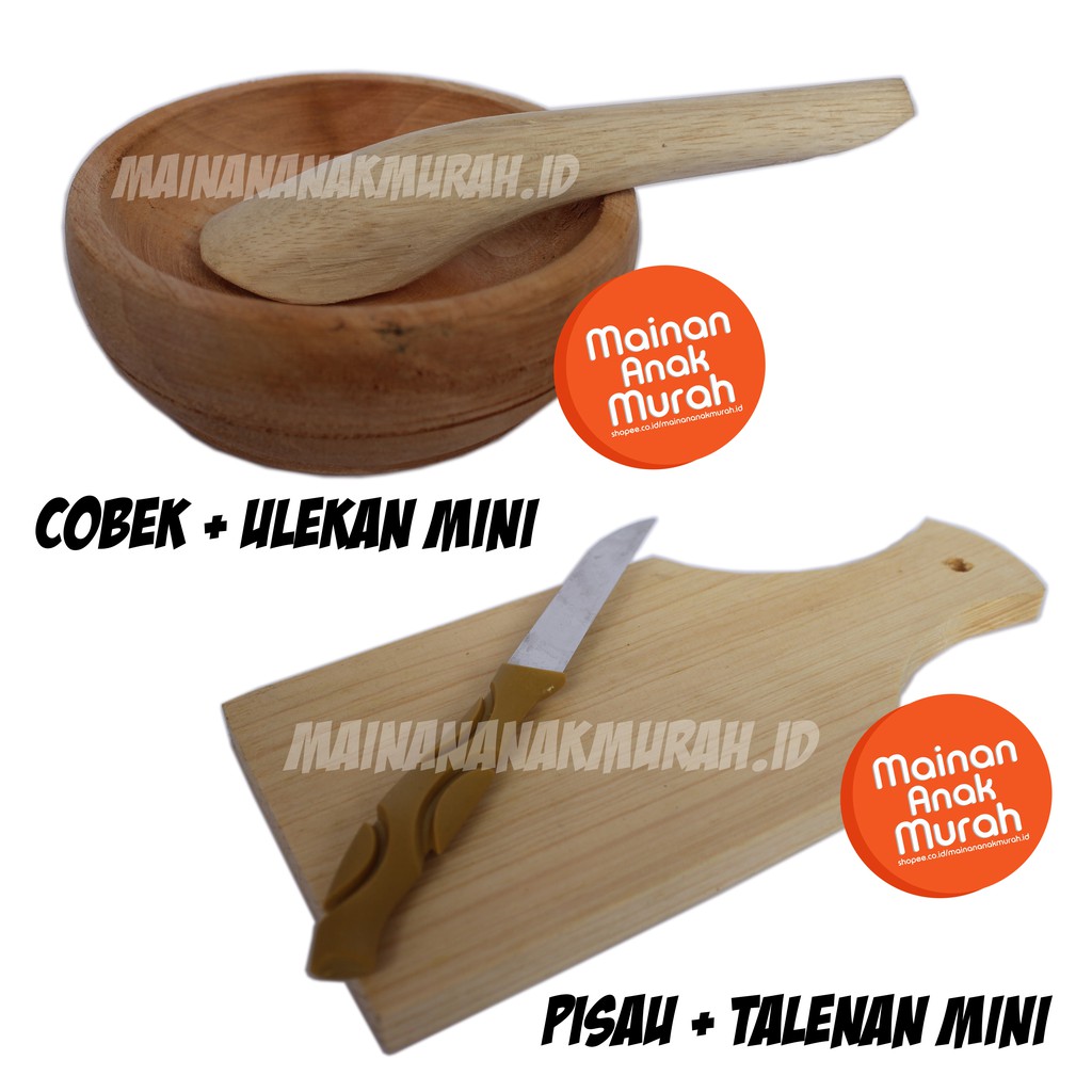 Jual Cobek Ulekan Mini / Pisau Talenan Kayu Mini / Alat Memasak Logam ...