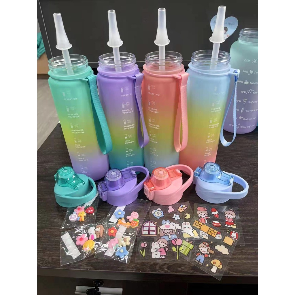 Jual FREE STICKER botol minum korea 1L gradasi viral 1 liter | Shopee ...