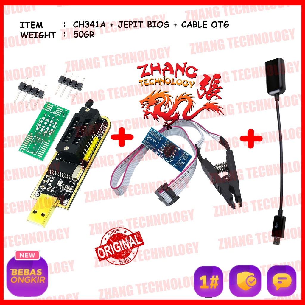 Jual CH341A + OTG + KABEL JEPIT IC ANDROID EEPROM FLASH BIOS USB ...
