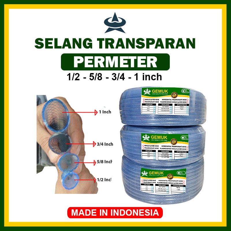 Jual GEMUK Selang Air 1/2 5/8 3/4 1 Inch Permeter Selang Benang Transparan PVC Selang Air Cuci ...