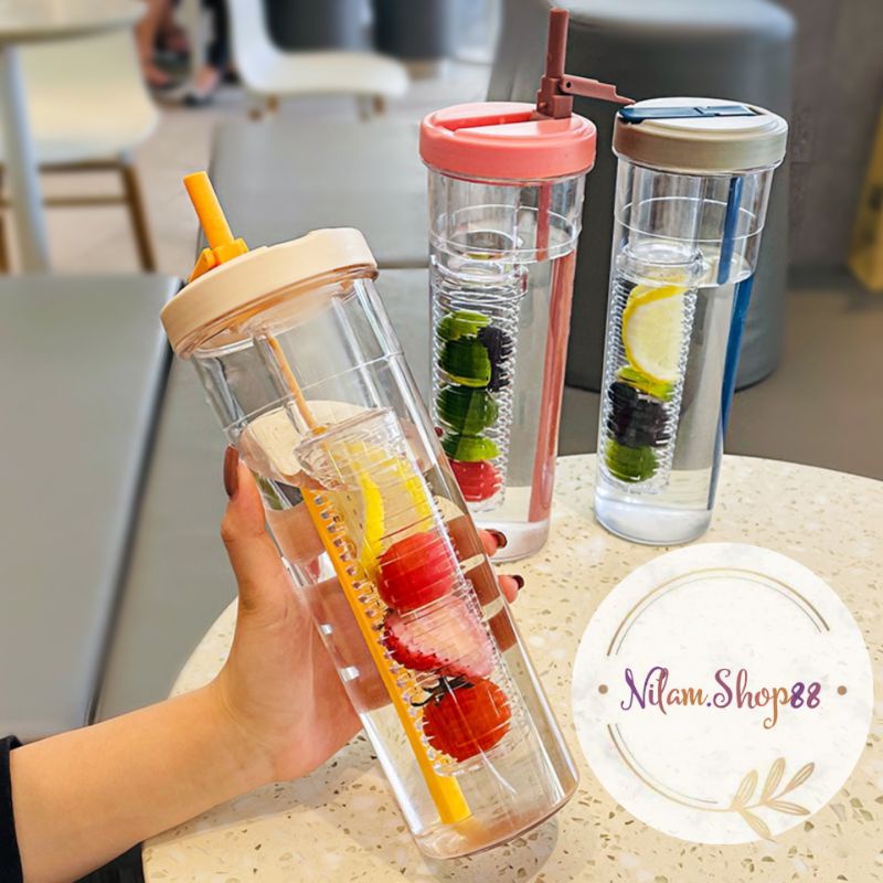 Jual Botol Infused Water 700ml Dengan Sedotan Lipat | Shopee Indonesia