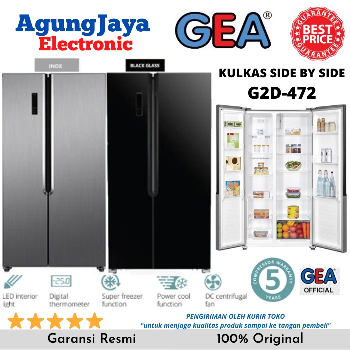 Jual KULKAS SIDE BY SIDE GEA G2D-472 GLASS/INOX 472 LITERS LOW WATT ...