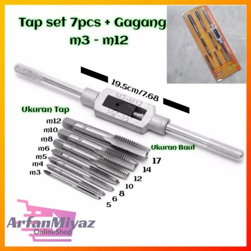 Jual Mata Tap Set 8pcs Lengkap Gagang Stang Handle Alat Senai Pembuat Ulir Drat Dalam Hand Tap ...