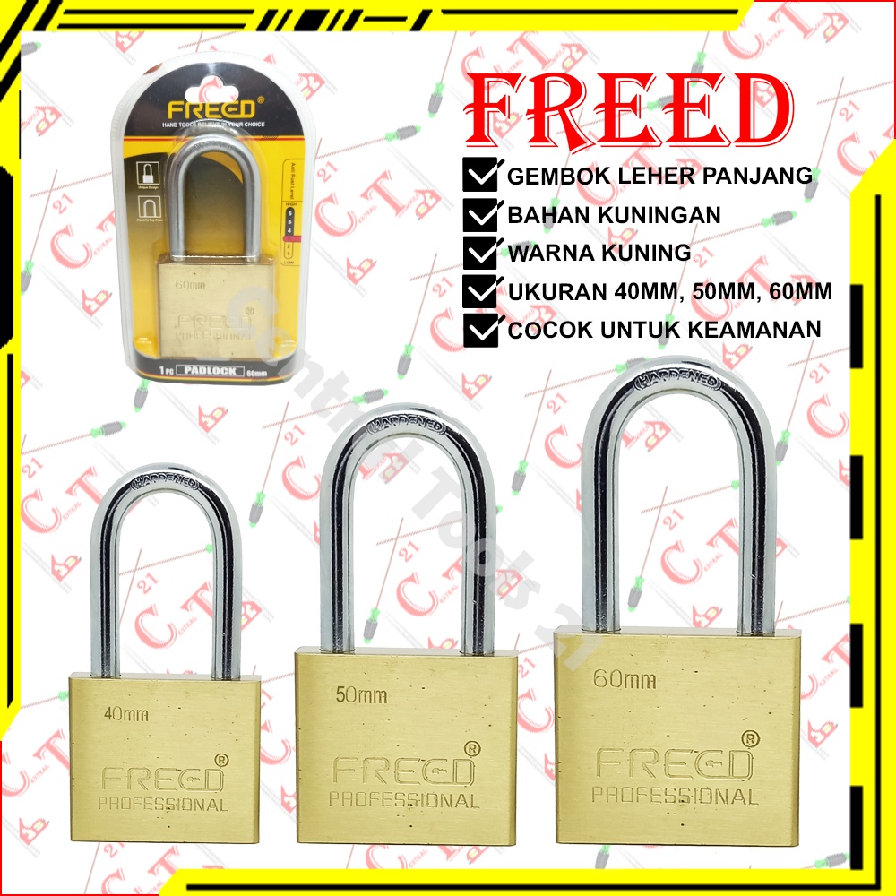 Jual Gembok Kuningan Leher Panjang Ukuran 40MM 50MM 60MM Freed Gembok ...