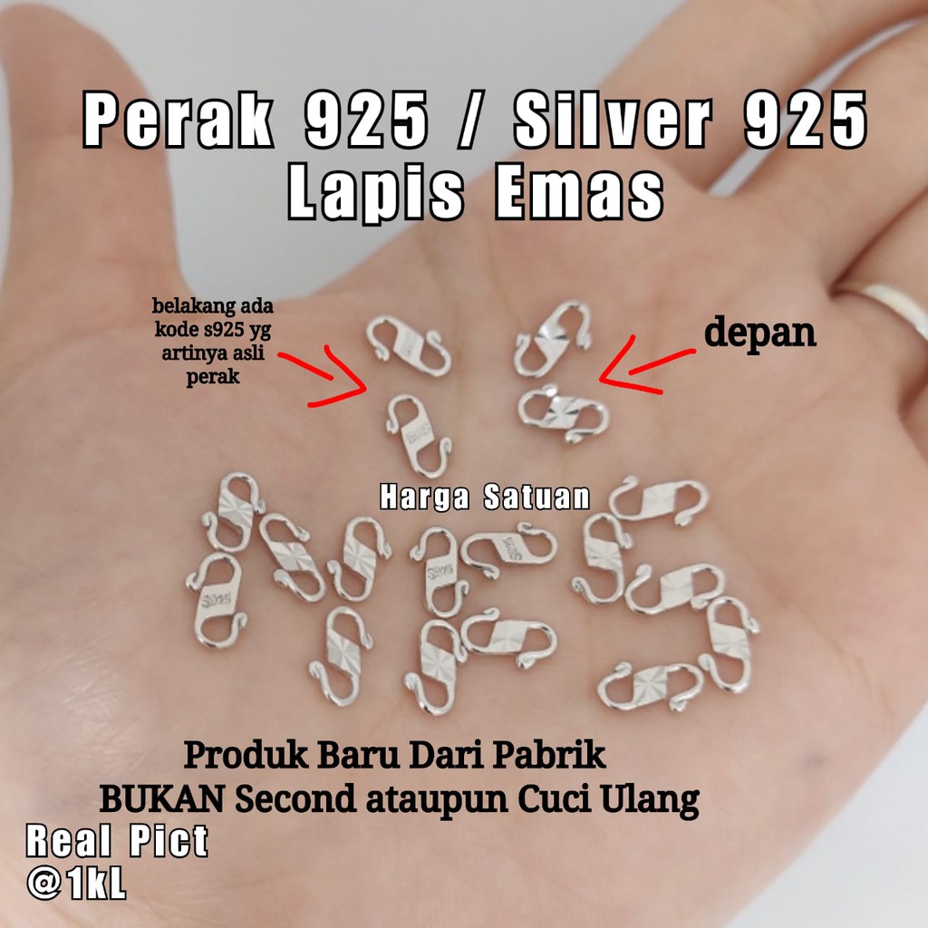 Jual Kaitan S Perak Asli 925 Lapis Emas Putih kait S Sangkutan S kokot ...